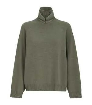 Brunello Cucinelli Cashmere Silk Organza Collar Rollneck Sweater - Green