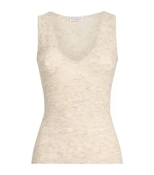 Brunello Cucinelli Silk-alpaca-wool Lace-detail Top - Beige