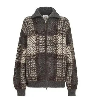 Brunello Cucinelli Knitted Check Jacket - Beige