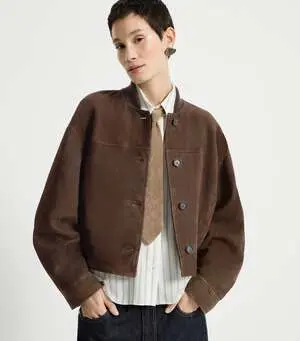 Brunello Cucinelli Suede Monili Bomber Jacket