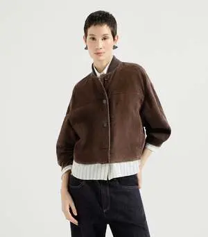 Brunello Cucinelli Suede Monili Bomber Jacket