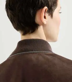 Brunello Cucinelli Suede Monili Bomber Jacket