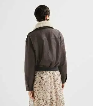 Brunello Cucinelli Nappa Leather Shearling Collar Aviator Jacket