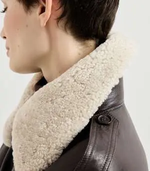 Brunello Cucinelli Nappa Leather Shearling Collar Aviator Jacket