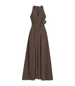 Brunello Cucinelli Techno-cotton Poplin Belted Maxi Dress