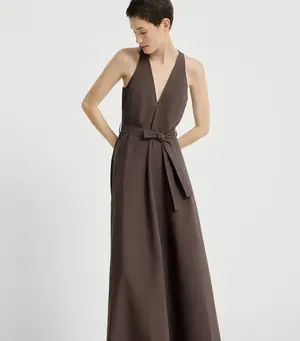Brunello Cucinelli Techno-cotton Poplin Belted Maxi Dress