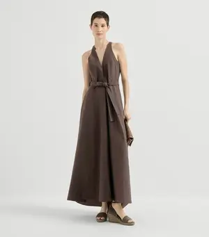 Brunello Cucinelli Techno-cotton Poplin Belted Maxi Dress