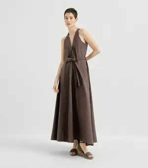 Brunello Cucinelli Techno-cotton Poplin Belted Maxi Dress