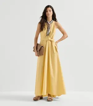 Brunello Cucinelli Techno-cotton Poplin Belted Maxi Dress