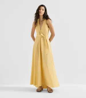 Brunello Cucinelli Techno-cotton Poplin Belted Maxi Dress