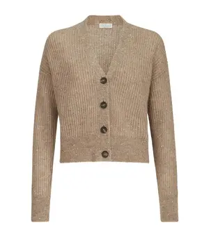 Brunello Cucinelli English Rib Sequin Cardigan - Brown