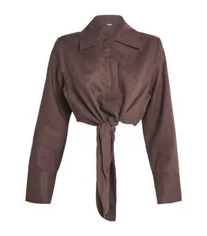 Cult Gaia Linen Kate Tie Shirt - Brown