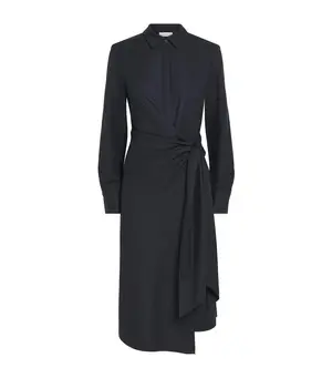Lafayette 148 New York Cotton Tie-front Midi Shirt Dress - Black