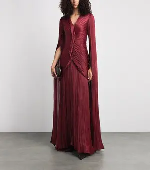 MARMAR HALIM Satin Pleated Cape Gown