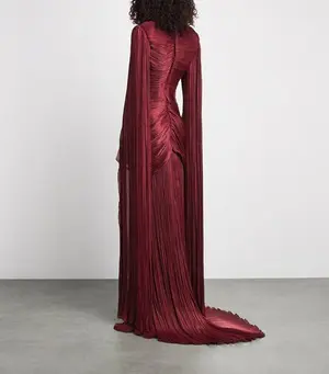MARMAR HALIM Satin Pleated Cape Gown