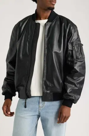 Alpha Industries Ma-1 Heritage Leather Bomber Jacket - Black