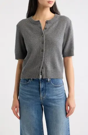 REFORMATION Maude Recycled Cashmere Blend Short-sleeve Cardigan - Thunder