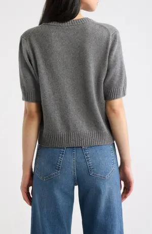 REFORMATION Maude Recycled Cashmere Blend Short-sleeve Cardigan - Thunder