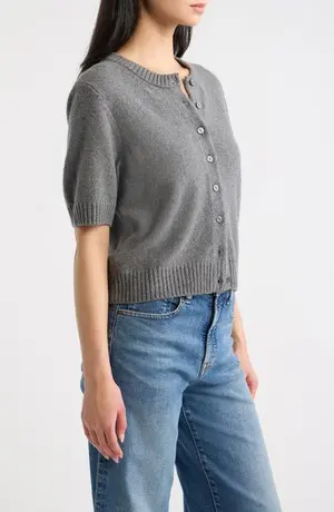 REFORMATION Maude Recycled Cashmere Blend Short-sleeve Cardigan - Thunder