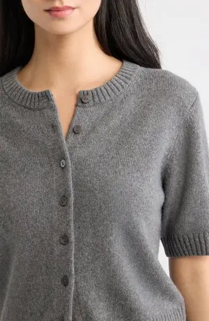 REFORMATION Maude Recycled Cashmere Blend Short-sleeve Cardigan - Thunder