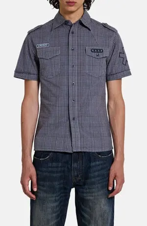 JADED LONDON Scout Check Short Sleeve Button-up Shirt - Grey