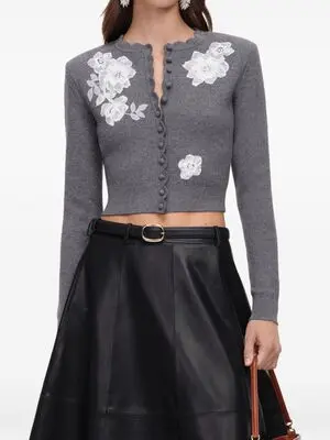 SELF-PORTRAIT Cropped Cardigan With Floral Appliqu - Multicolor