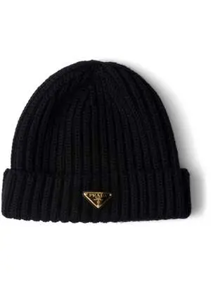 Prada PRADA Ribbed Wool Beanie With Logo Detail Multicolor