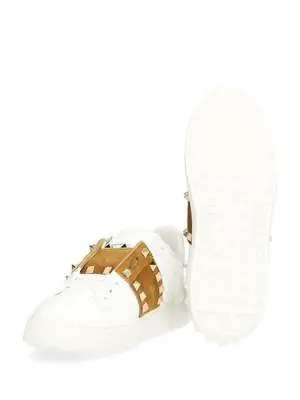 Valentino Garavani Rockstud Untitled Leather And Suede Sneakers - White