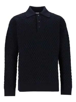 Bottega Veneta Woven Wool Polo Shirt - Blue