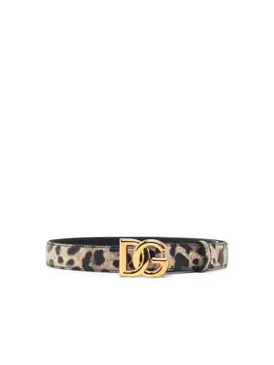 Dolce & Gabbana D' Leopard Leather Logo Belt - Brown