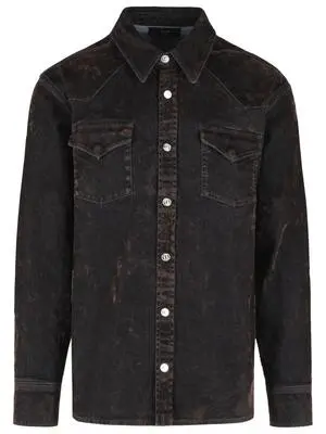 Amiri Flocked Inj Denim Shirt - Brown