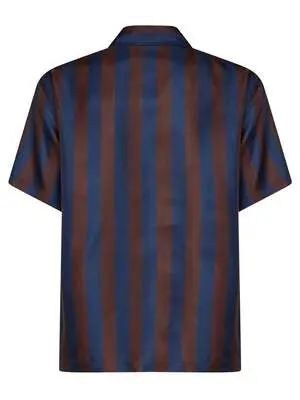 Fendi Brown And Navy Pequin Silk Shirt