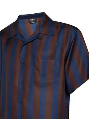 Fendi Brown And Navy Pequin Silk Shirt