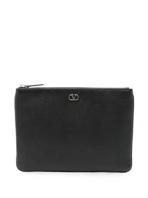 Valentino Garavani Vlogo Signature Grainy Calfskin Pouch - Black