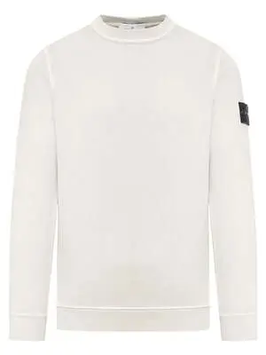 Stone Island Crew Neck Cotton Jersey Sweatshirt - White