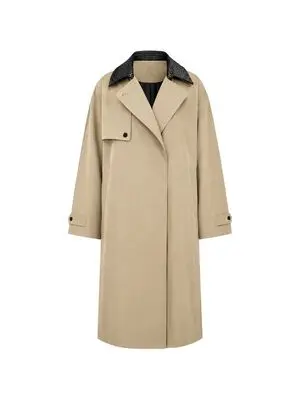 Bottega Veneta Leather Collar Cotton Trench Coat - Multicolor