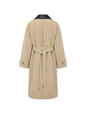 Bottega Veneta Leather Collar Cotton Trench Coat - Multicolor