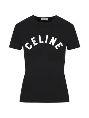 Celine Logo Cotton T-shirt - Multicolor