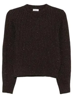 Brunello Cucinelli Sparkling & Dazzling Cashmere And Wool Ribbed Sweater - Brown