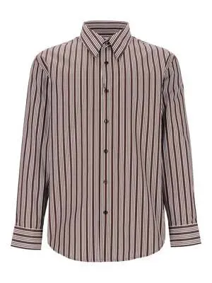 Saint Laurent Striped Cotton Poplin Shirt - Brown