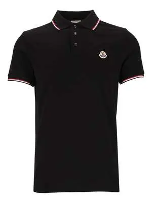Moncler Cotton Pique Polo Shirt With Tricolour Trim - Black