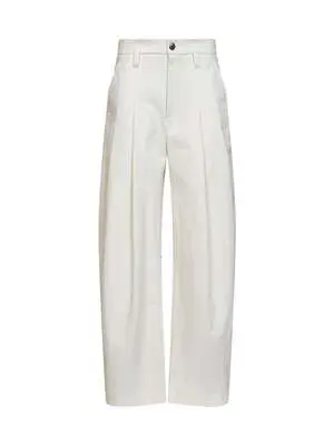 Brunello Cucinelli Ivory Wrinkled Wool And Dyed Denim Baggy Trousers - Multicolor