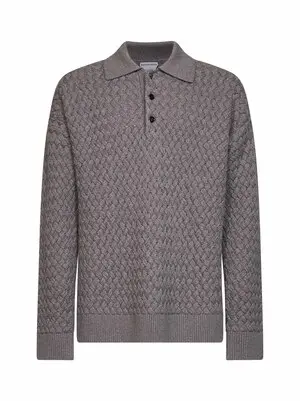 Bottega Veneta Riverbed Melange Intrecciato Wool Knit Long-sleeved Polo Shirt - Multicolor