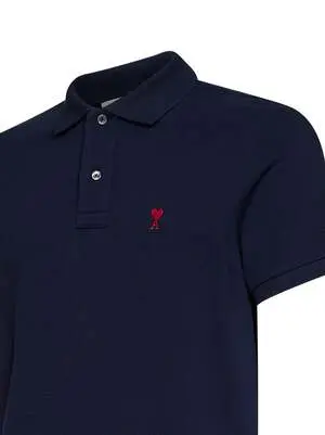 AMI Paris Midnight Blue Cotton Piqué De Cœur Polo Shirt - Multicolor