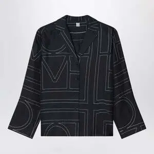 TOTEME Monogram Silk Pajama Shirt - Black