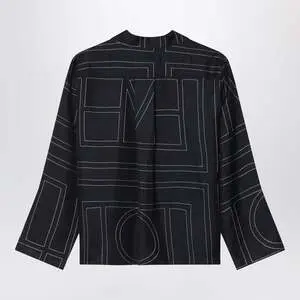 TOTEME Monogram Silk Pajama Shirt - Black