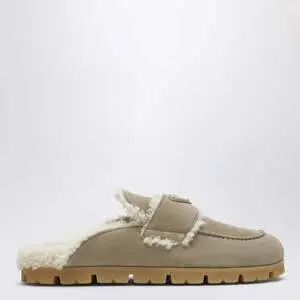Prada Suede And Shearling Mules - Cream