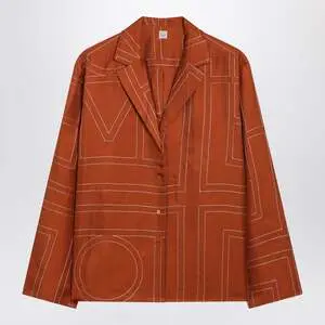 TOTEME Monogram Pajama Shirt In Terracotta Silk - Brown