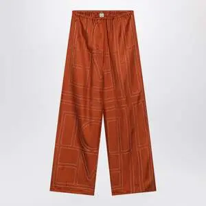 TOTEME Monogram Pajama Trousers In Terracotta Silk - Brown