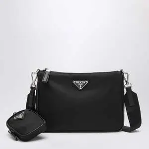 Prada Cross-body Bag In Re-nylon And Saffiano Leather - Black